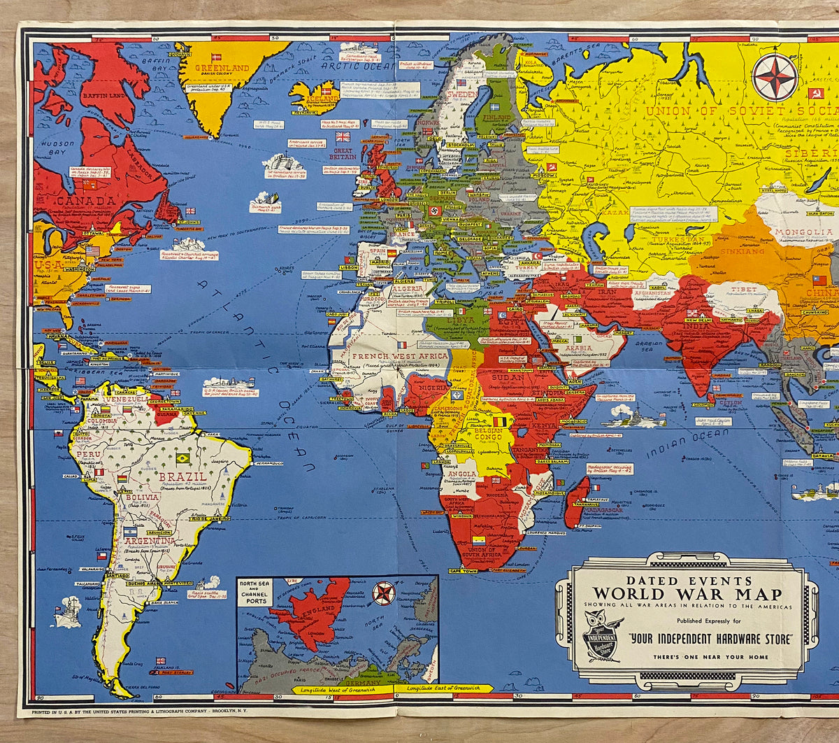 1942 Dated Event World War Map Stanley Turner Peterson Pictorial WWII – Golden Age Posters