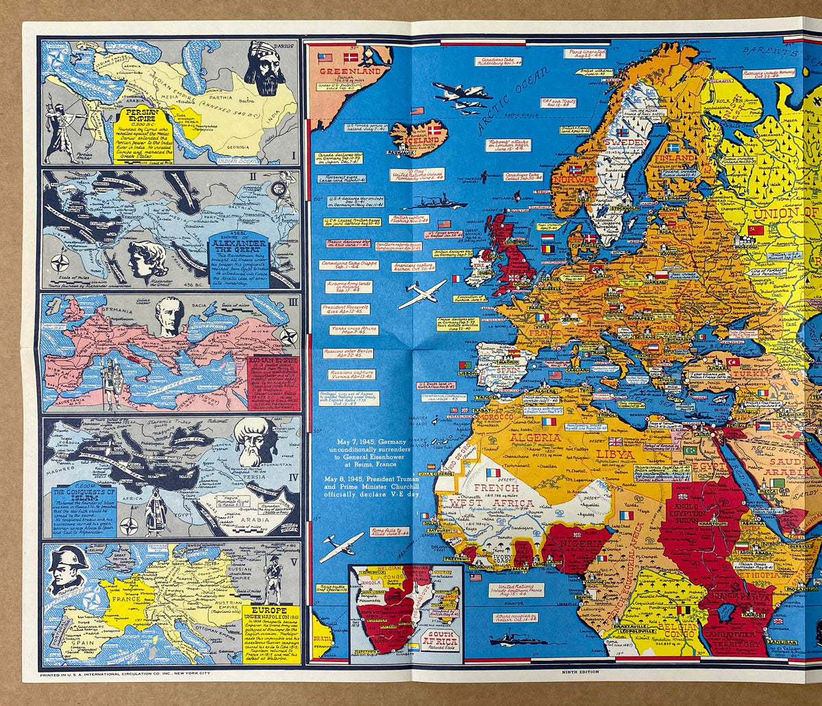 1945 Dated Events War Map Stanley Turner Peterson Victory Edition WWII – Golden Age Posters