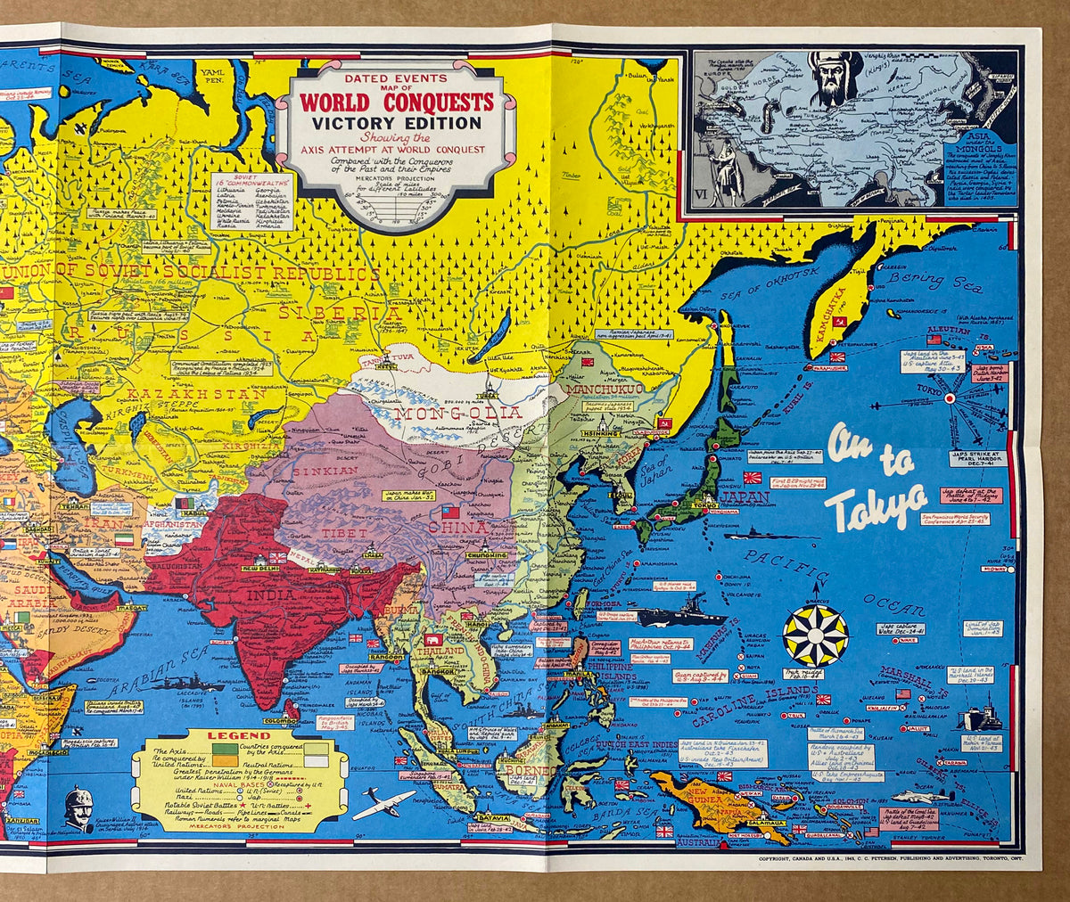 1945 Dated Events War Map Stanley Turner Peterson Victory Edition WWII – Golden Age Posters