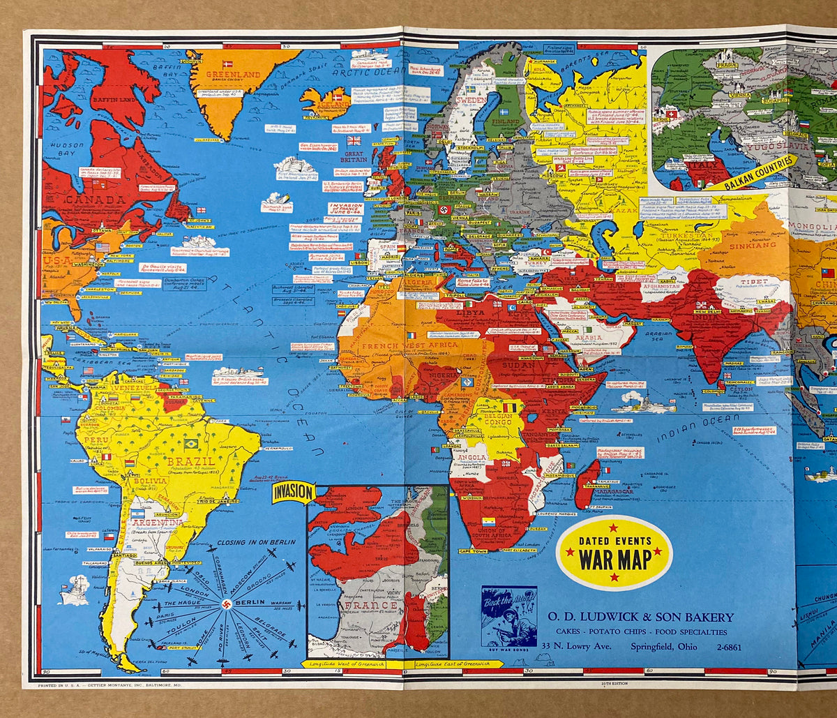 1944 Dated Events War Map Poster Stanley Turner C.C. Peterson 20th Ed. – Golden Age Posters