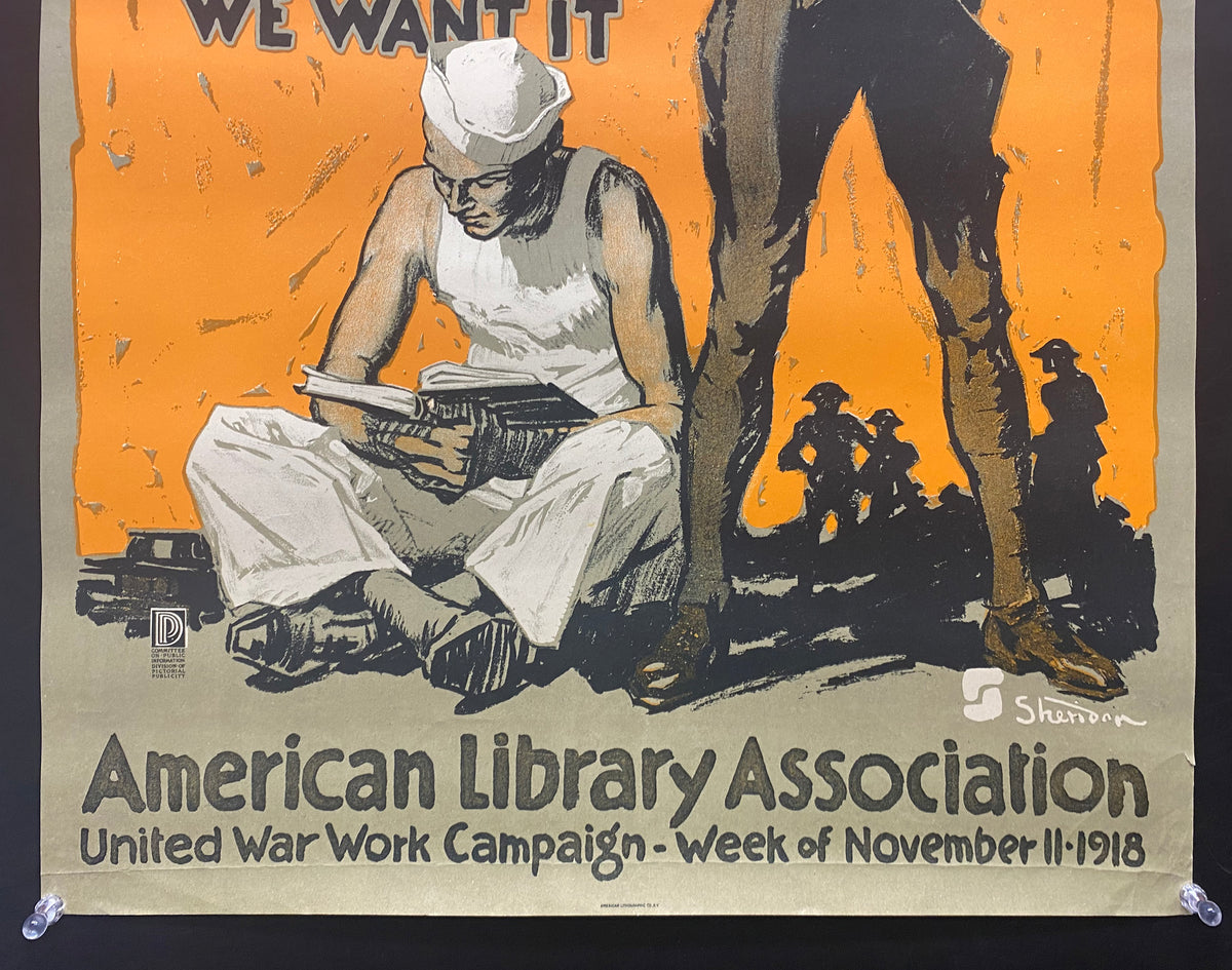 1918 Hey Fellows American Library Association Books Poster Sheridan WWI ...