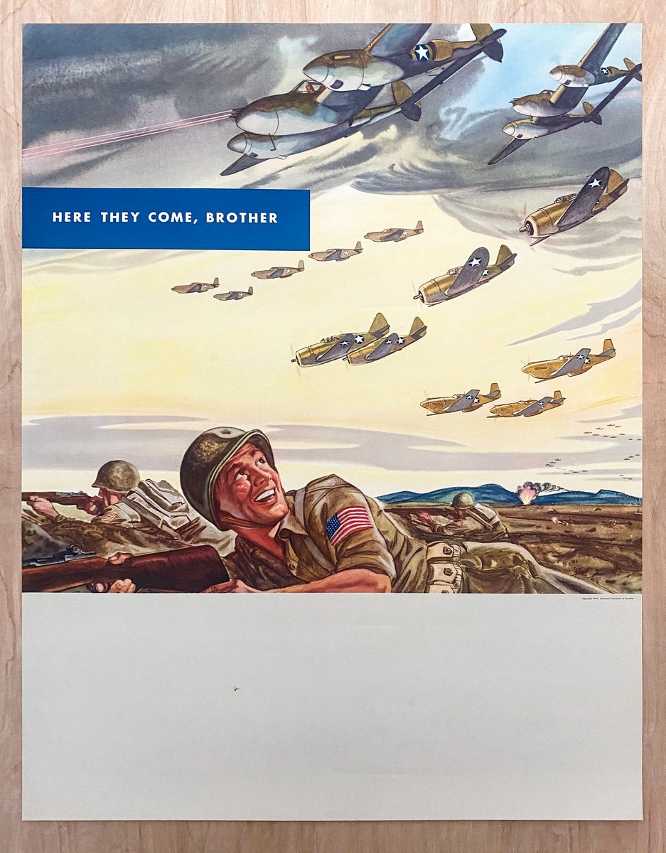 1943 Here They Come Brother Glenn Grohe WWII Poster Aluminum Co ALOCA ...