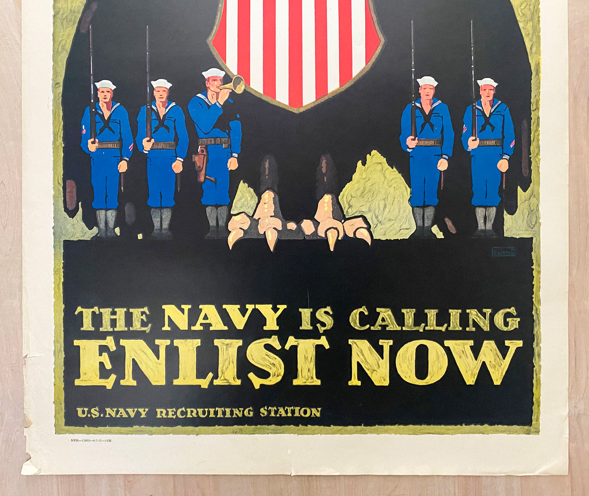 1931 The Navy Is Calling Enlist Now Poster American Eagle L.N. Britton ...