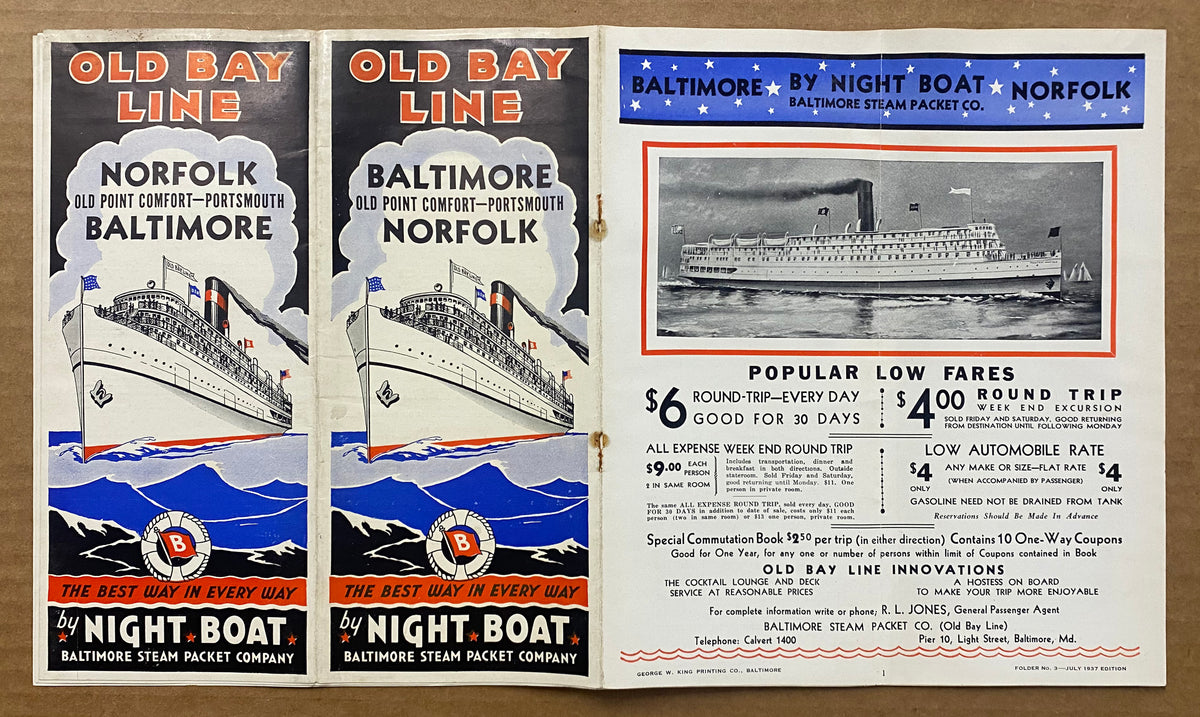 1937 Baltimore Steam Packet Co. Chesapeake Bay Pictorial Map Vintage ...