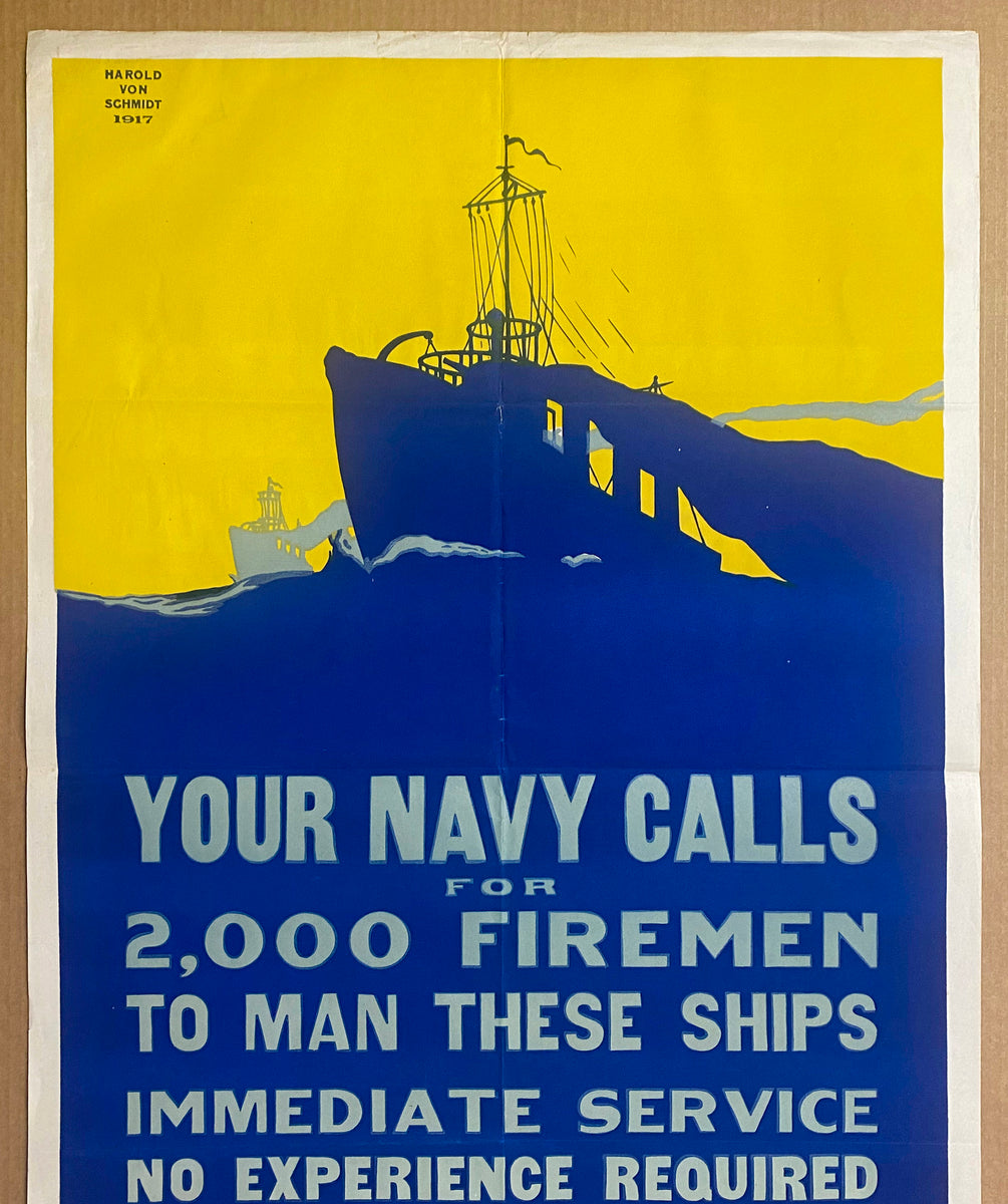 1917 The Navy Calls For 20,000 Fireman Poster Harold Von Schmidt WWI ...