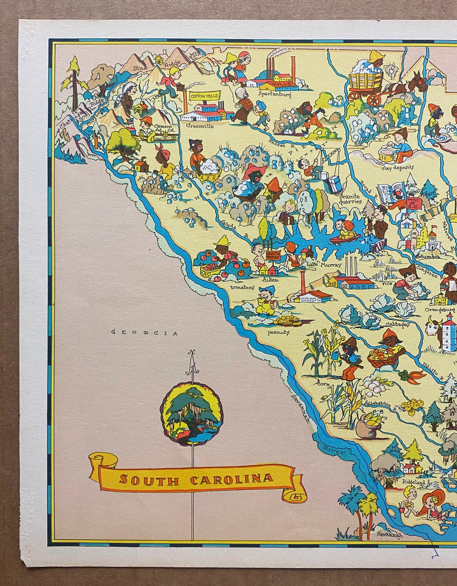 1935 South Carolina Pictorial Cartoon Map by Ruth Taylor Vintage ...
