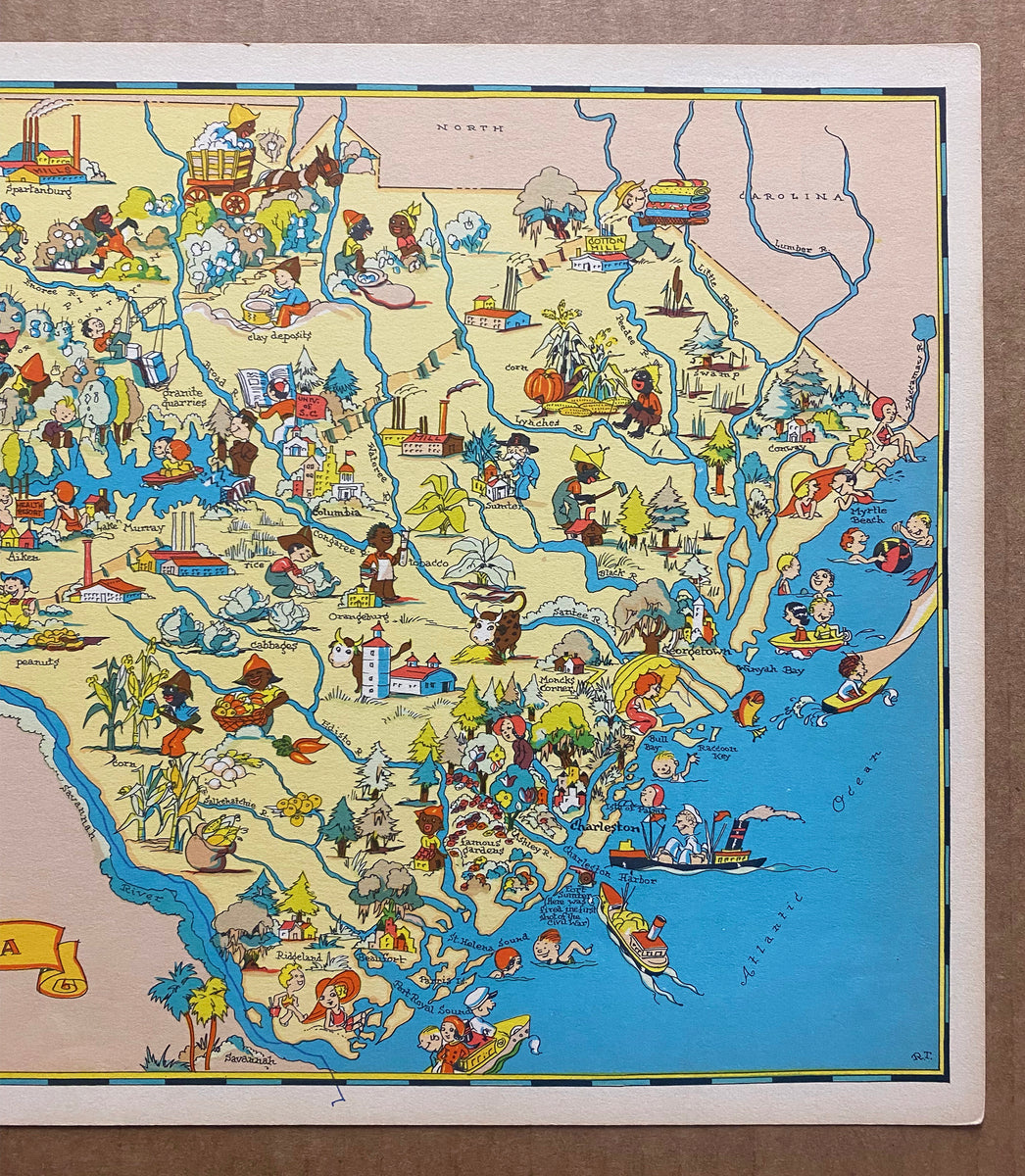 1935 South Carolina Pictorial Cartoon Map by Ruth Taylor Vintage ...