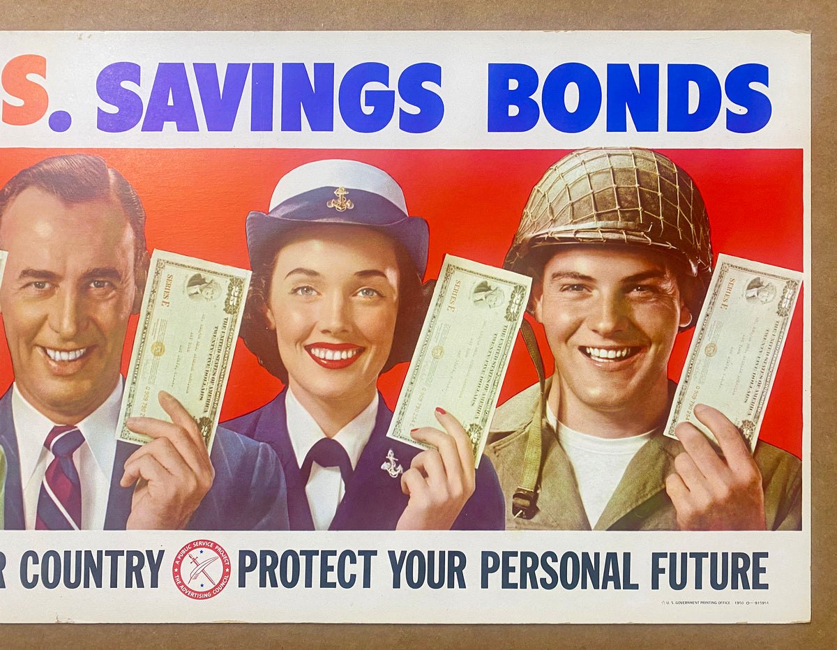 1950 Buy U.S. Savings Bonds Help Defend Your Country Poster Korean War ...