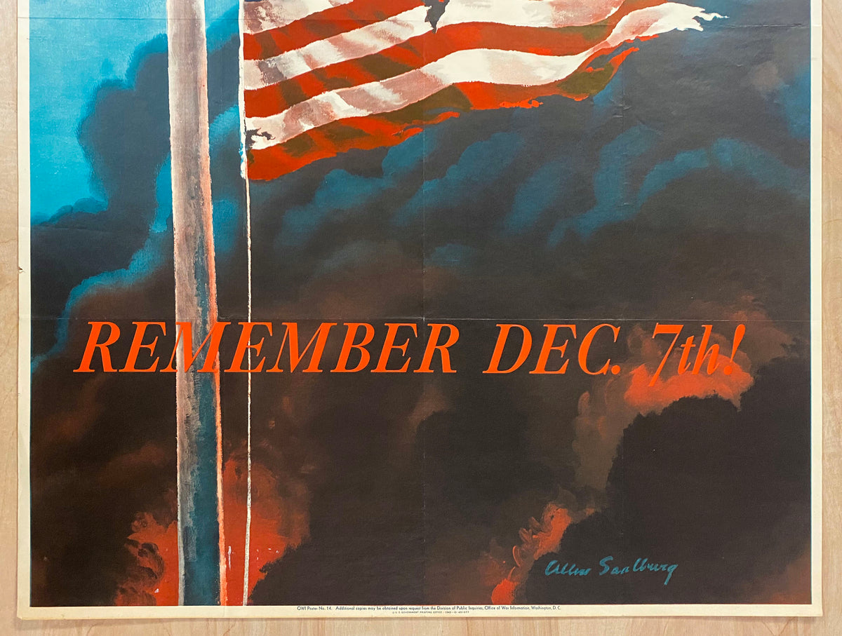 1942 Remember December 7th Poster by Allen Saalburg WWII Original BIG ...