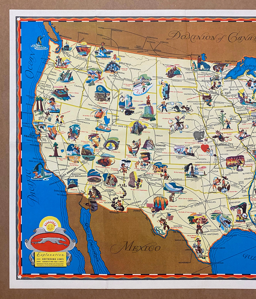 1941 Greyhound Bus Pictorial Cartoon Map This Amazing America Poster ...