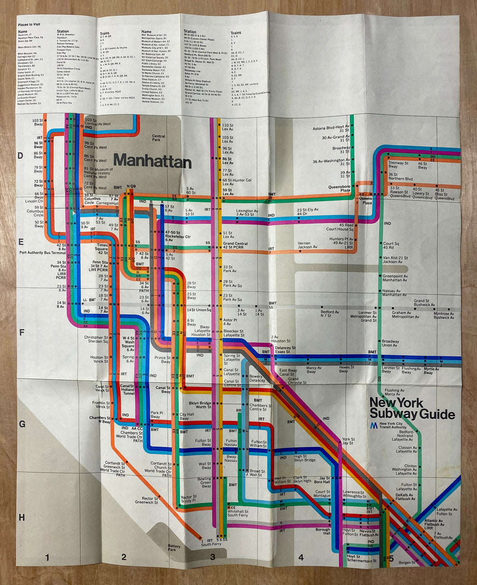 1974 New York City Subway Guide Folding Map Massimo Vignelli – Golden ...