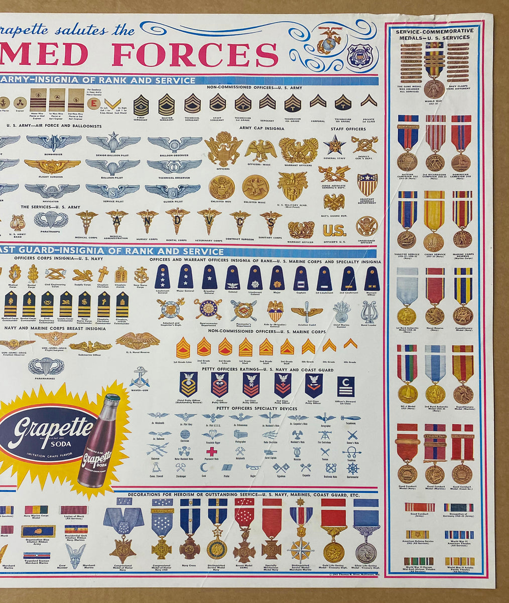 1943 Grapette Salutes U S Armed Forces Poster Insignia Grape Soda WWII ...