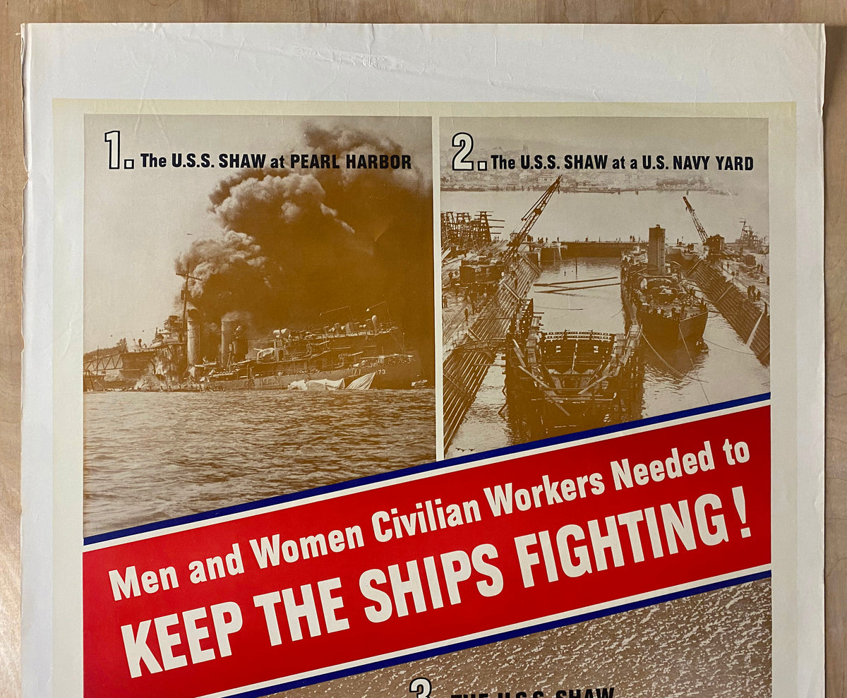 1943 Keep The Ships Fighting Puget Sound Navy Yard USS Shaw Poster WW2 ...
