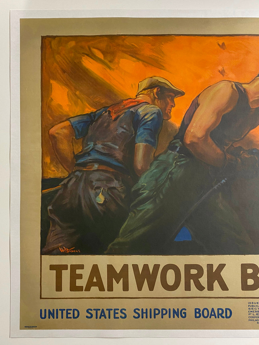 c.1918 Teamwork Builds Ships William Dodge Stevens WWI Vintage Poster ...