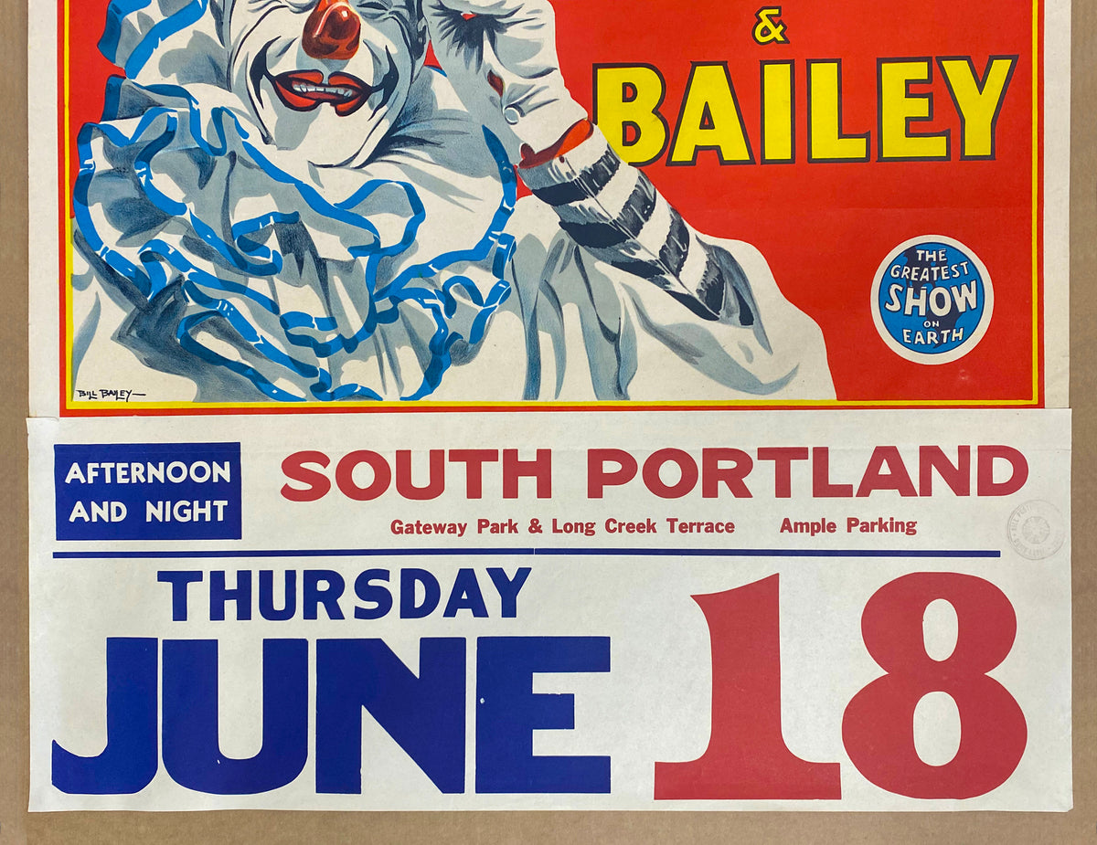 c.1950 Ringling Bros. Barnum & Bailey Circus Poster Bill Bailey Clown ...