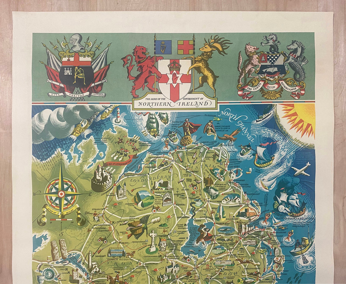 1955 Northern Ireland Ulster Pictorial Map Poster by Frederick Griffin ...