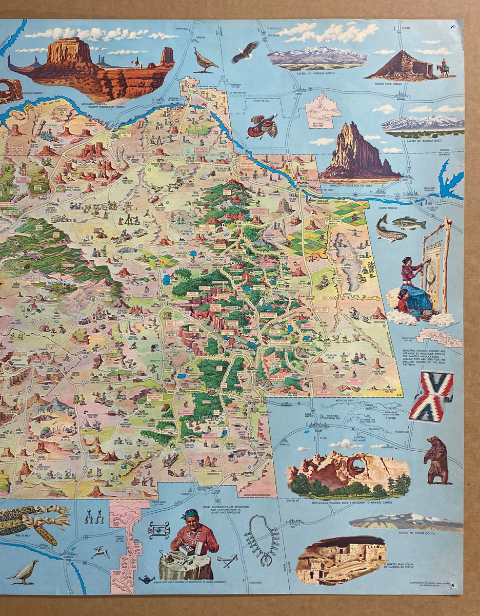 1960 Navajoland Pictorial Map Navajo Nation Arizona by Don Bloodgood ...