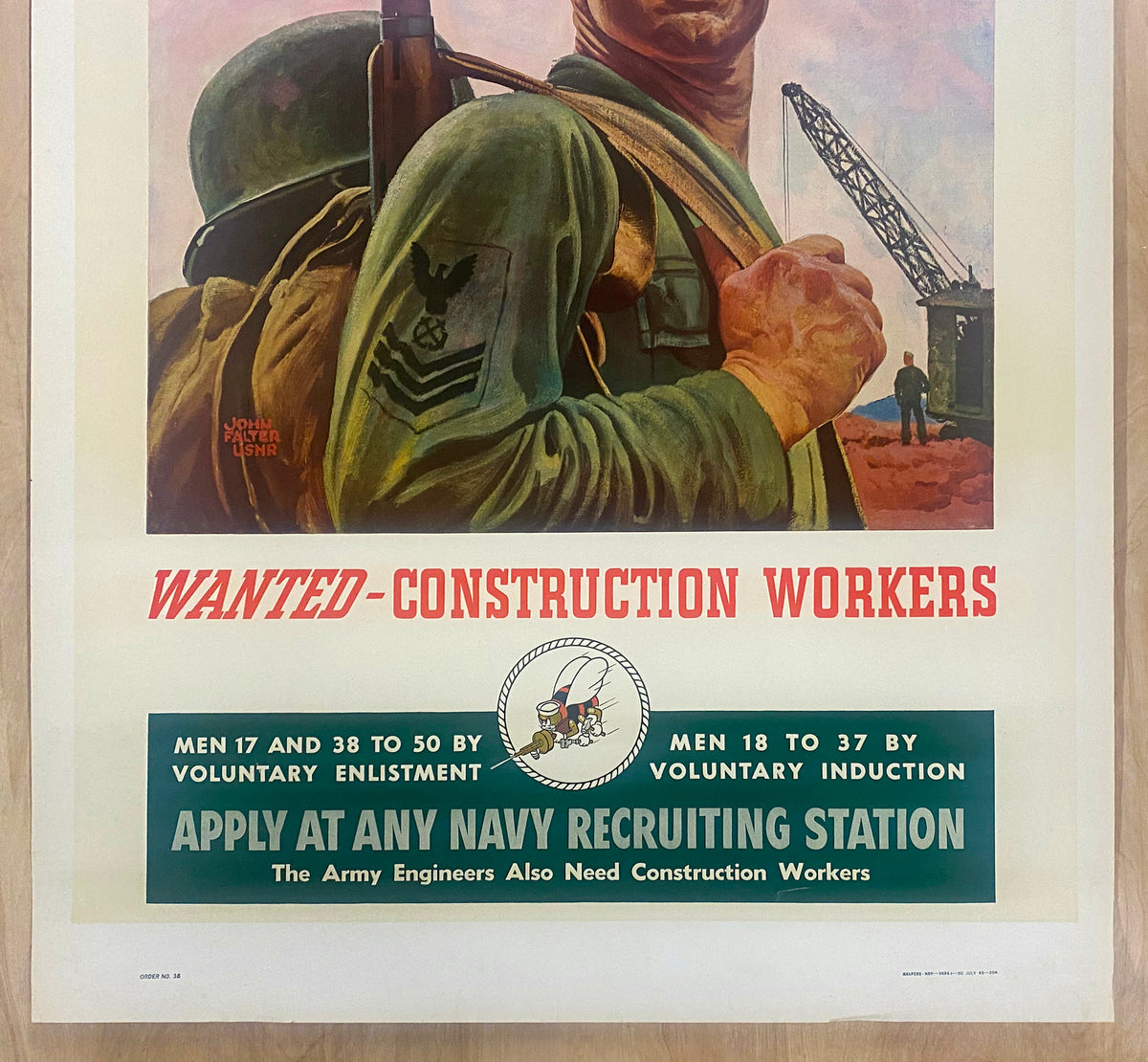1943 Construction Workers Wanted Build Fight Navy Seabees Poster WWII ...