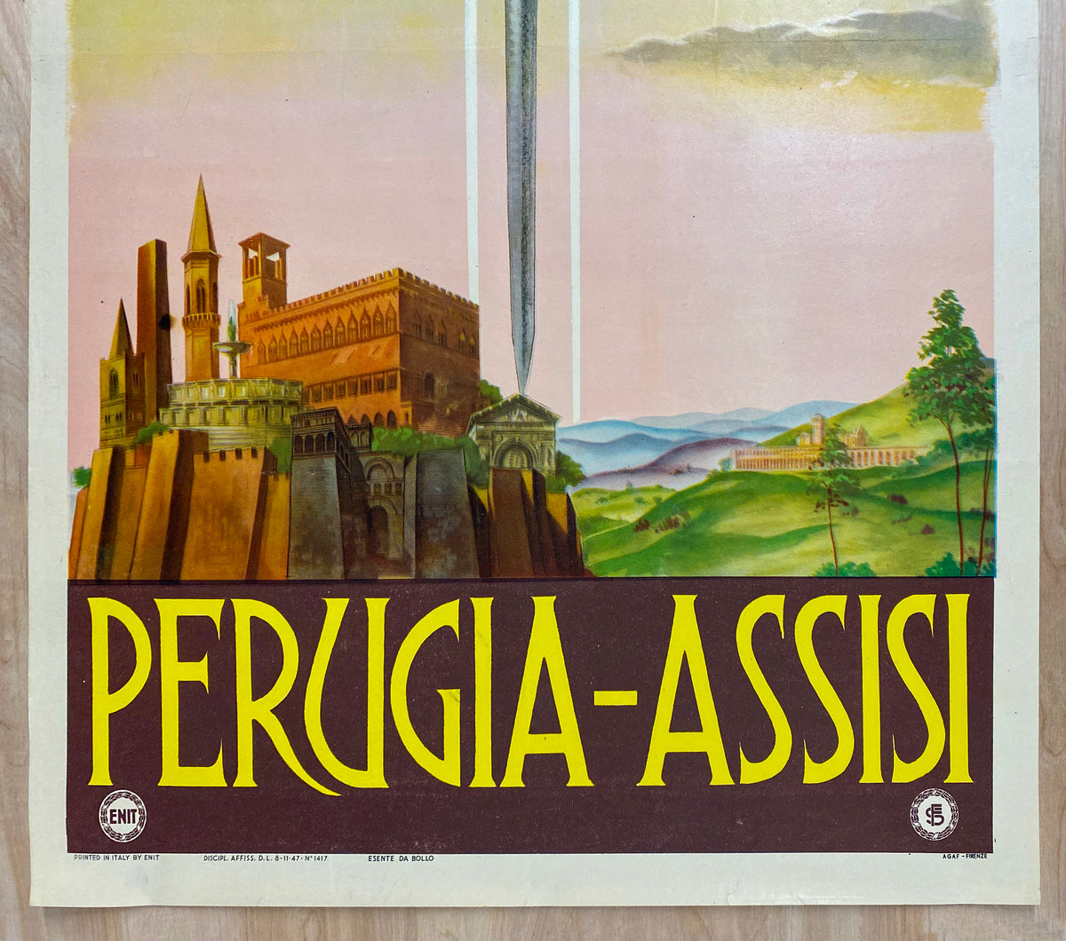 1947 Perugia Assisi Italy Italian Travel Poster ENIT Vintage Original ...