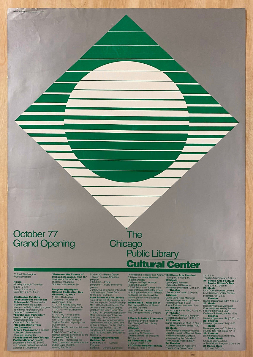 1977 Chicago Public Library Culture Center Opening Poster Bill Bonnell ...