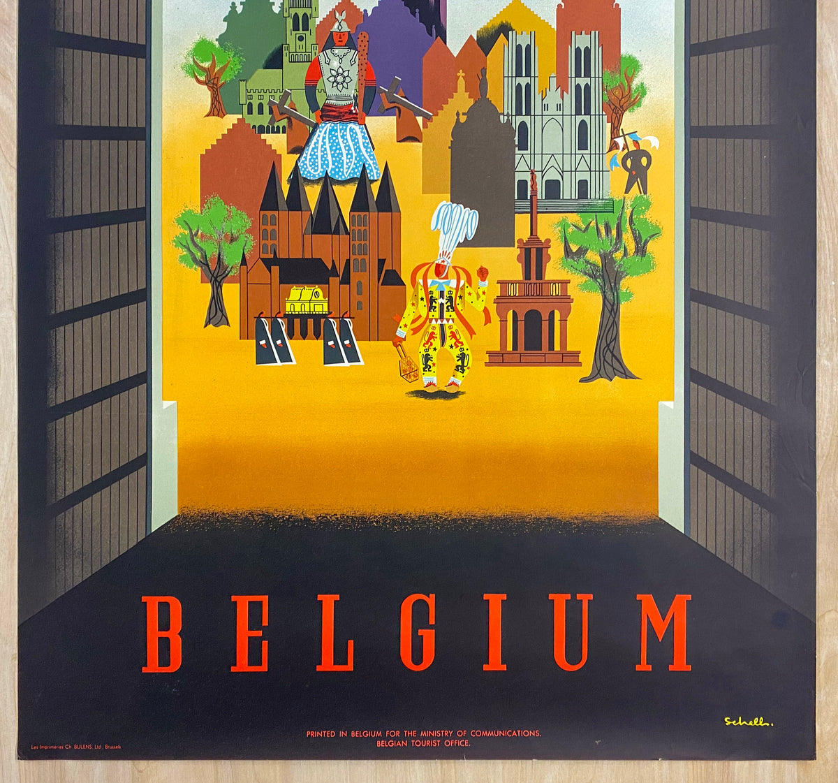 c.1951 Belgium Cities of Art by Louis Schell Travel Poster Vintage VG+ ...