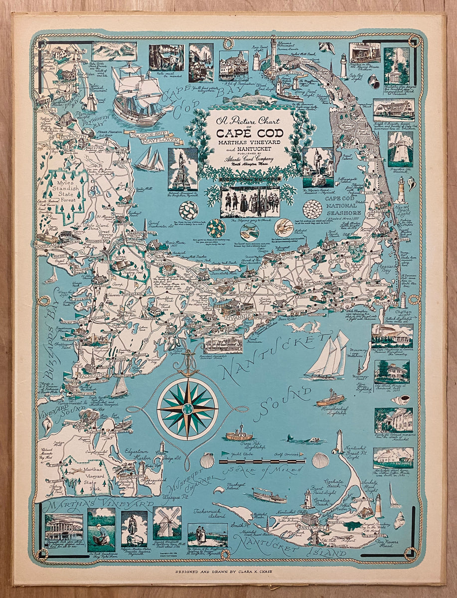 1960 Picture Chart of Cape Code Martha’s Vineyard Nantucket Map Chase ...