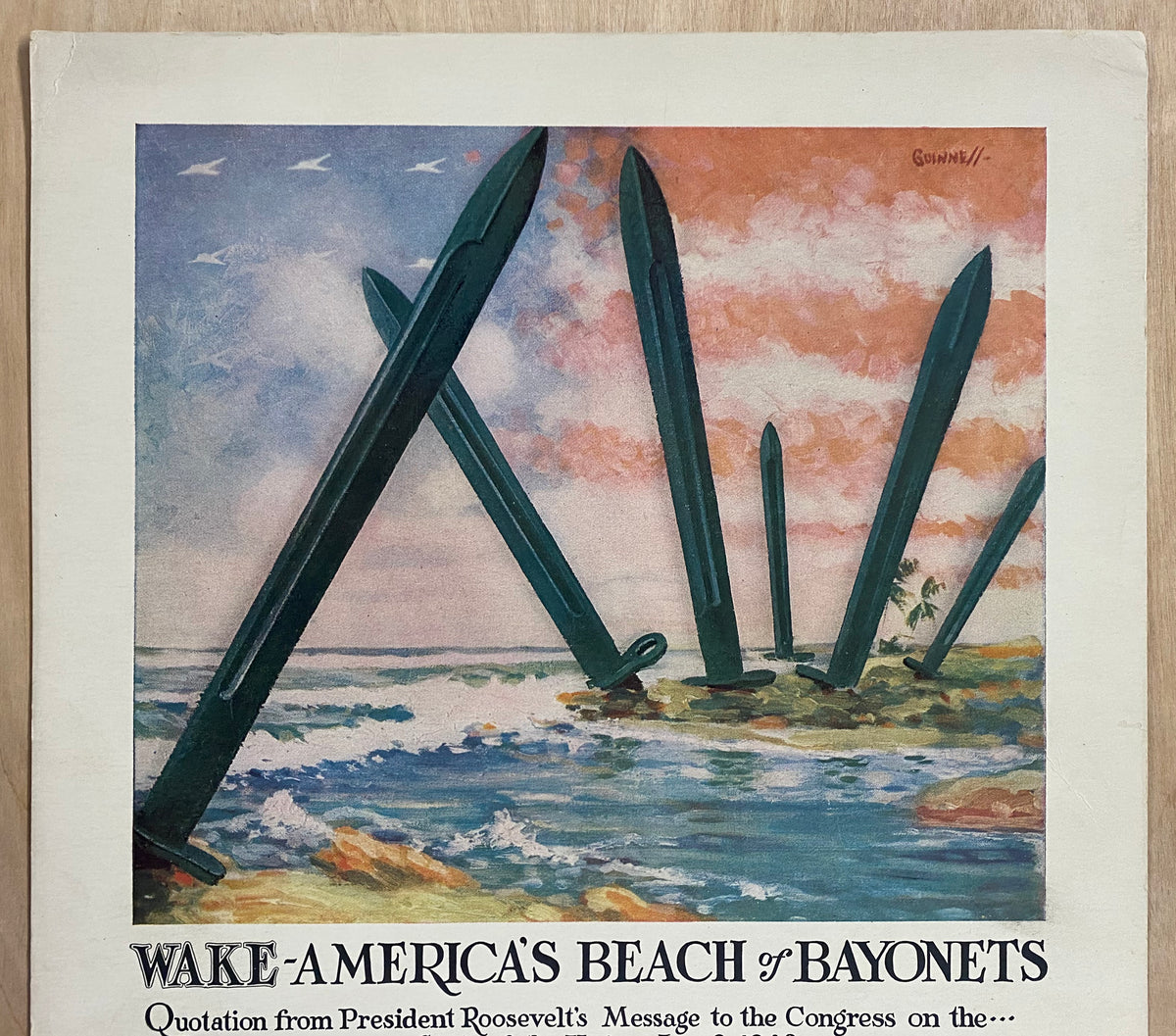 1942 Wake Island America’s Beach of Bayonets Poster Guinnell USMC WWII ...