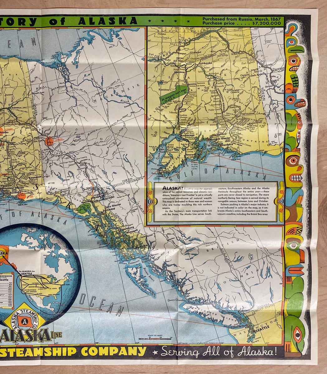 1936 Territory of Alaska Steamship Company Map by Frank McCaffrey ...