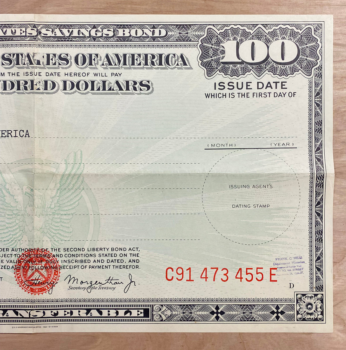 1944 U.S. Treasury War Savings Bond Series E Poster Vintage Original ...