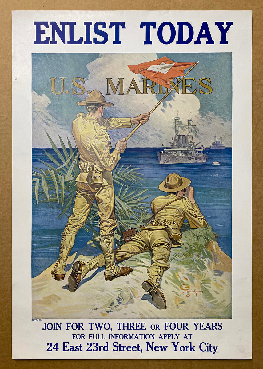 c.1917 Enlist Today U.S. Marine Corps Poster Joseph C Leyendecker WWI ...
