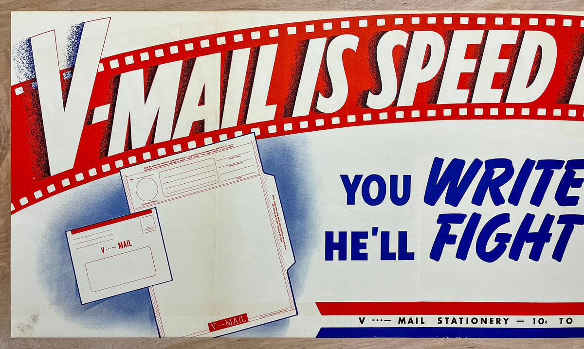 1943 V-Mail Is Speed Mail You Write He’ll Fight Poster WWII Homefront ...