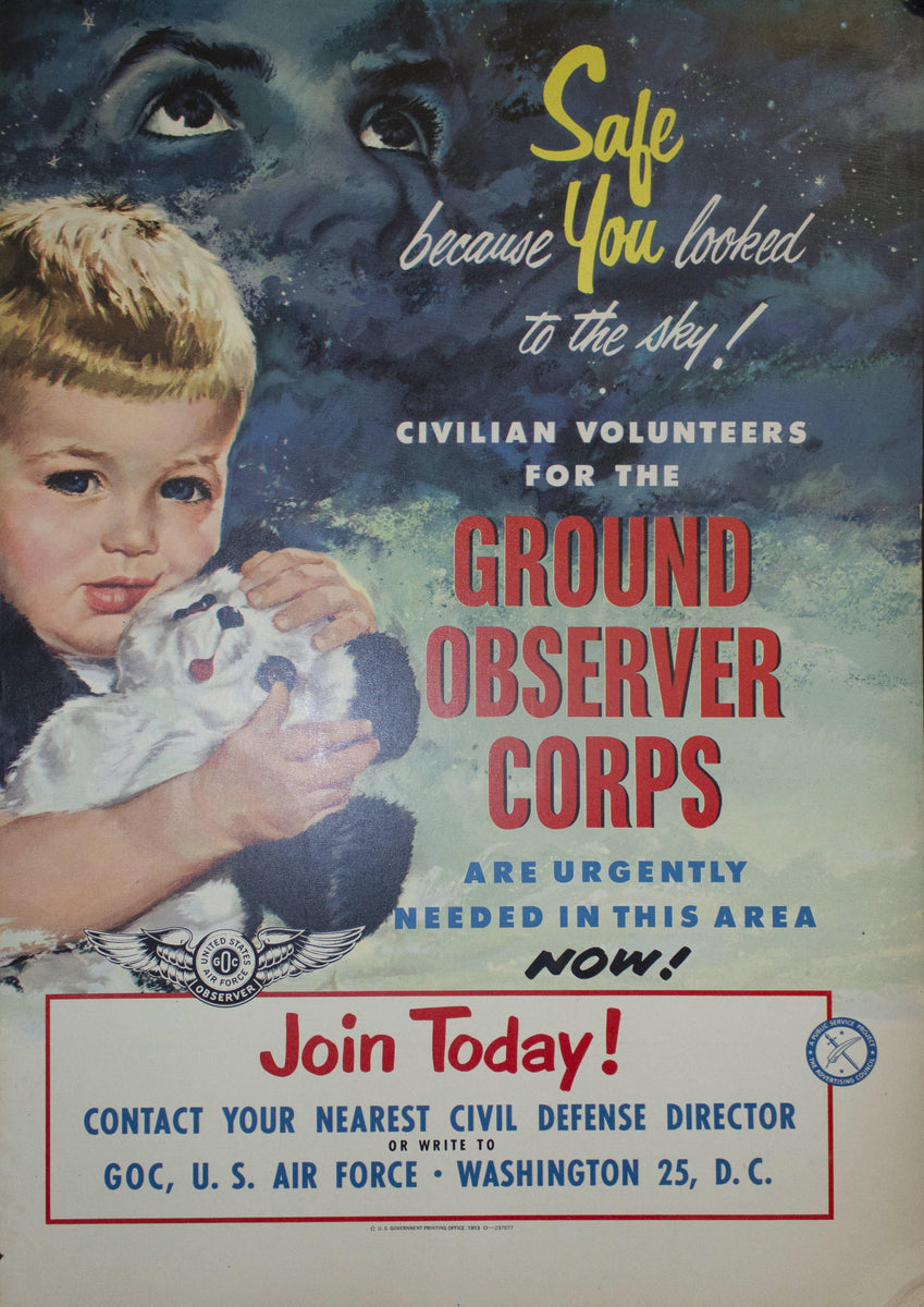 1953 Safe Because You Looked To The Sky! Ground Observer Corps Poster ...