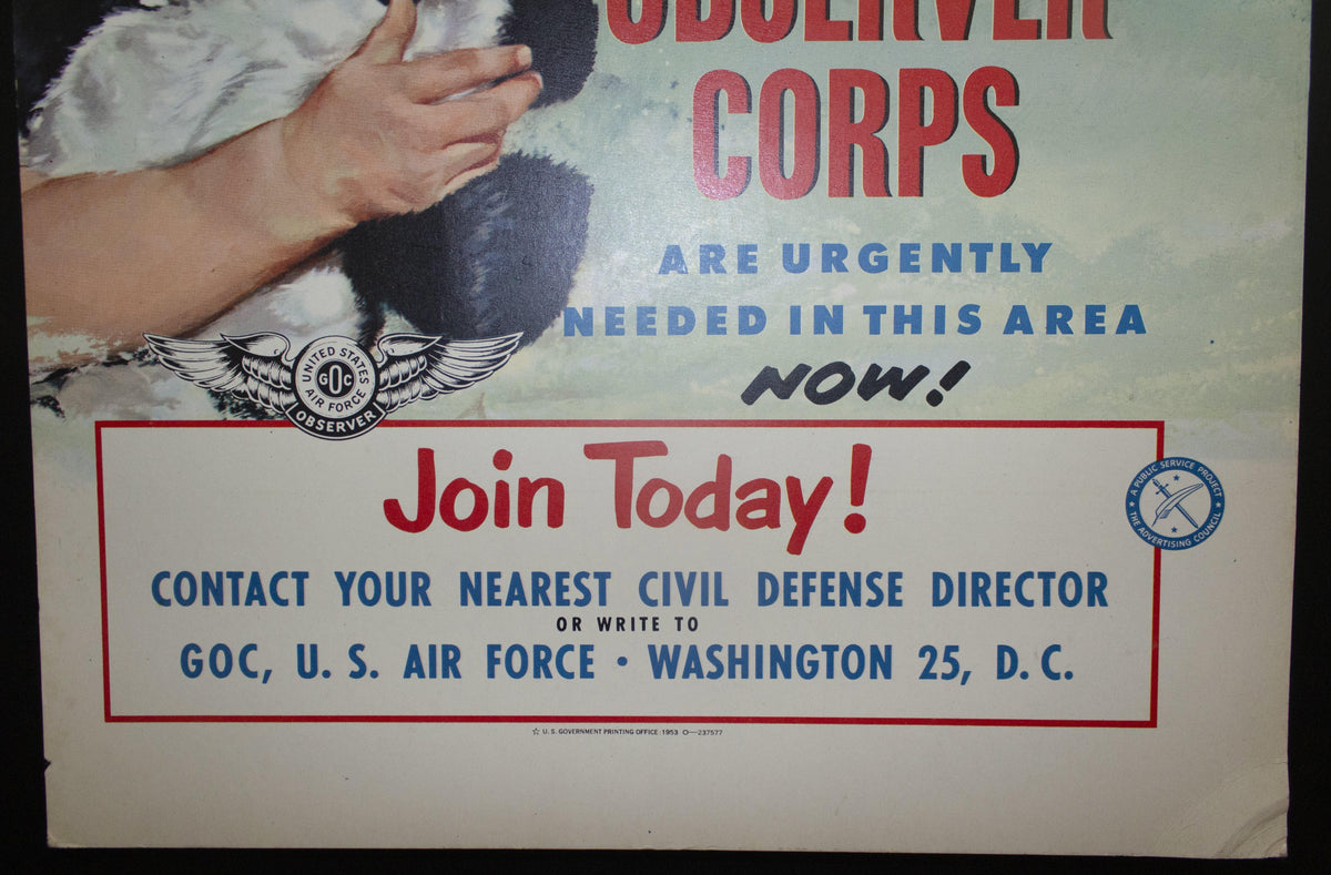 1953 Safe Because You Looked To The Sky! Ground Observer Corps Poster ...