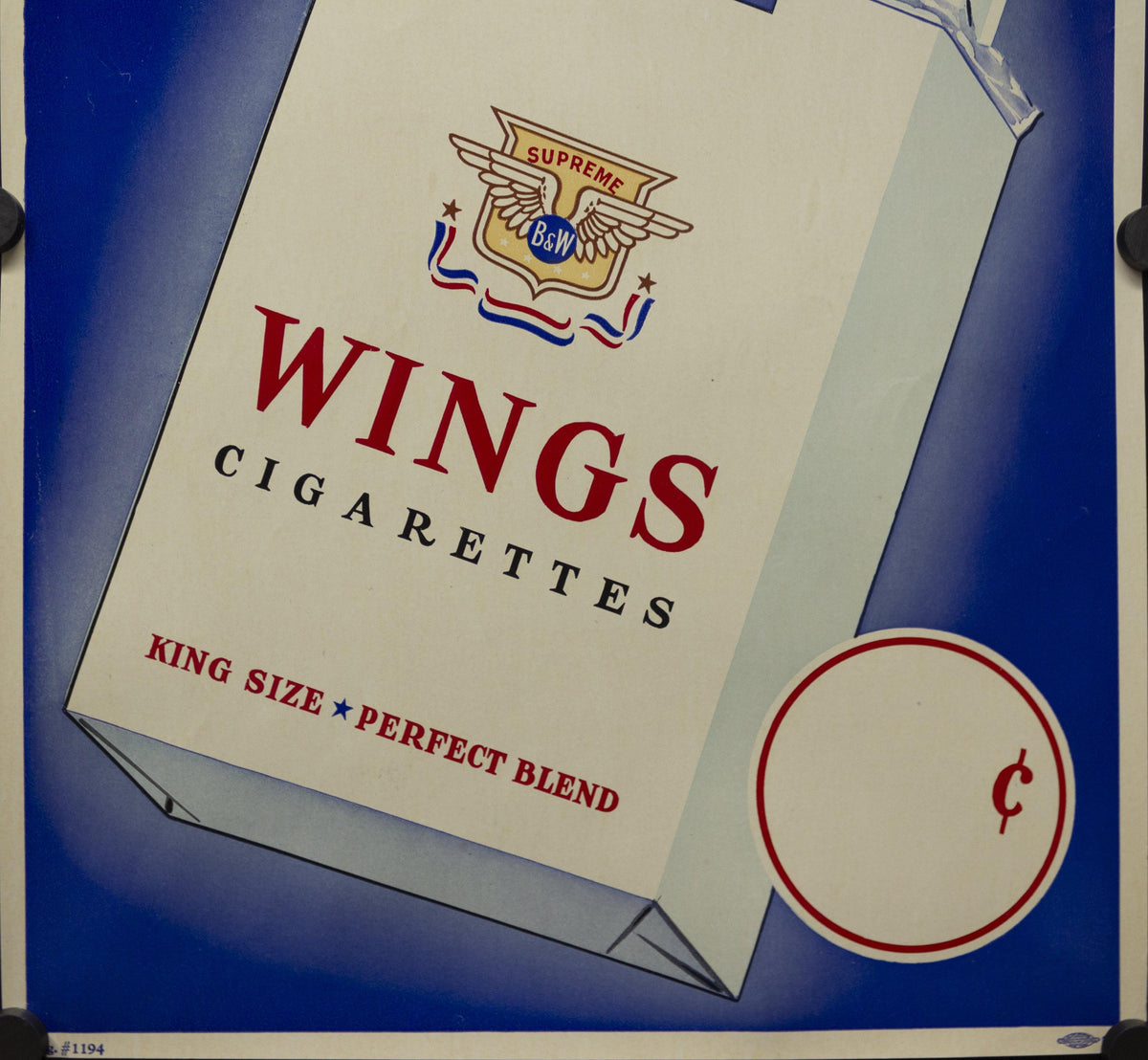 c. 1940s Wings Cigarettes Cost Less Last Longer Poster – Golden Age Posters