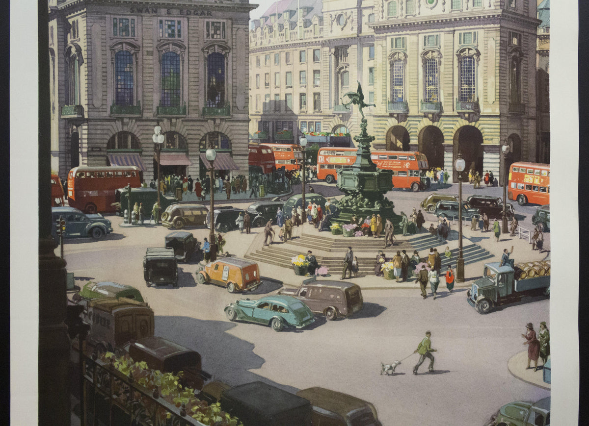 1954 London Piccadilly Circus Leondard Squirrell Vintage Travel Poster ...
