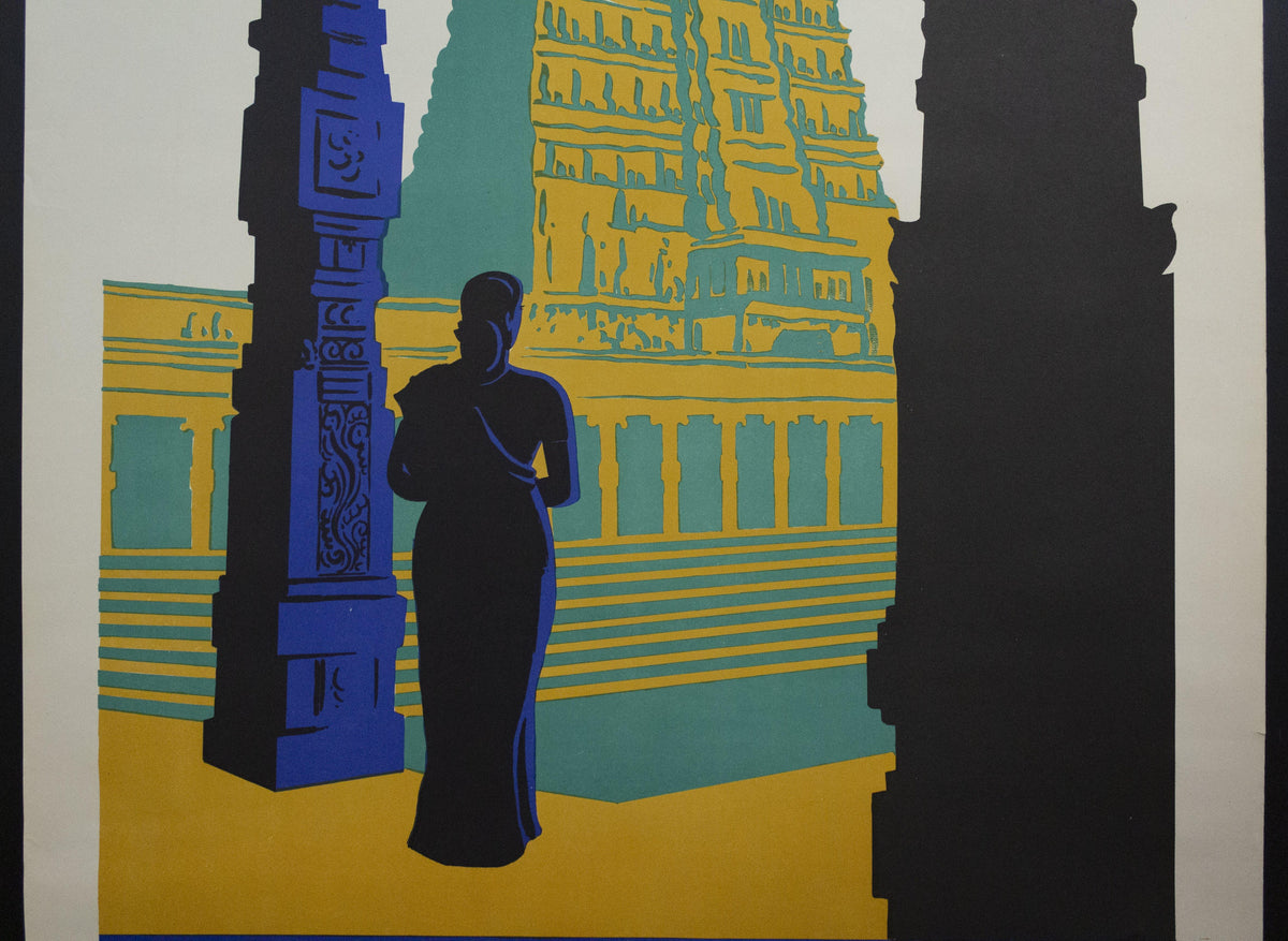 1953 Visit India Indian Hindu Temple Vintage Travel Poster Original ...