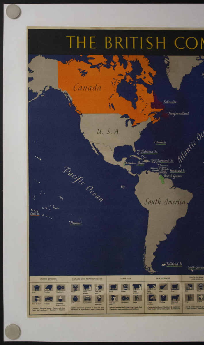 c.1942 British Commonwealth of Nations World Map Vintage Poster WWII ...