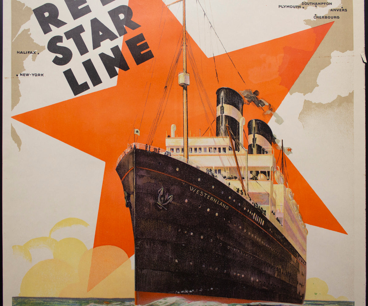 c.1935 Red Star Line SS Westernland Poster Transatlantic Ocean Liner ...