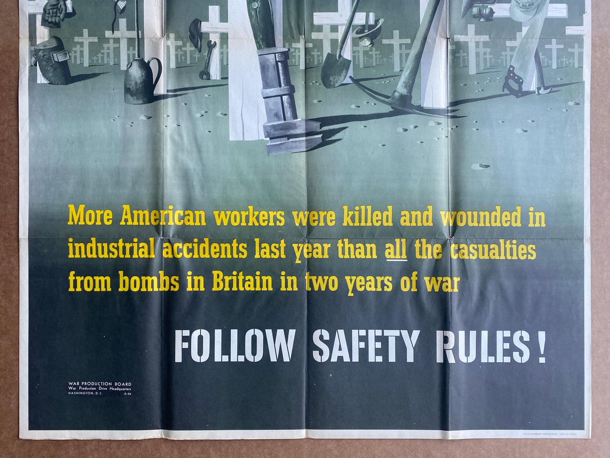 1942 Follow Safety Rules Industrial Accidents Kill Poster WWII Vintage ...