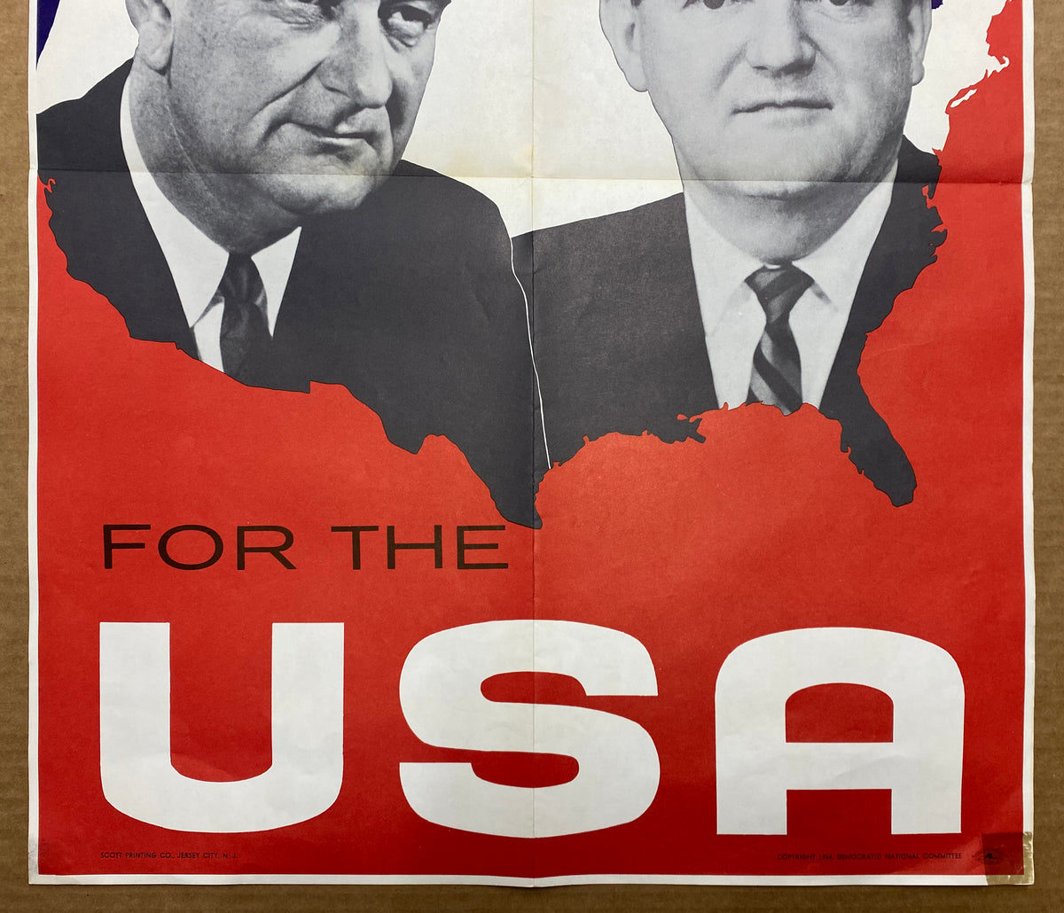 1964 Lyndon B Johnson Humphrey For The USA Poster LBJ Campaign Vintage ...