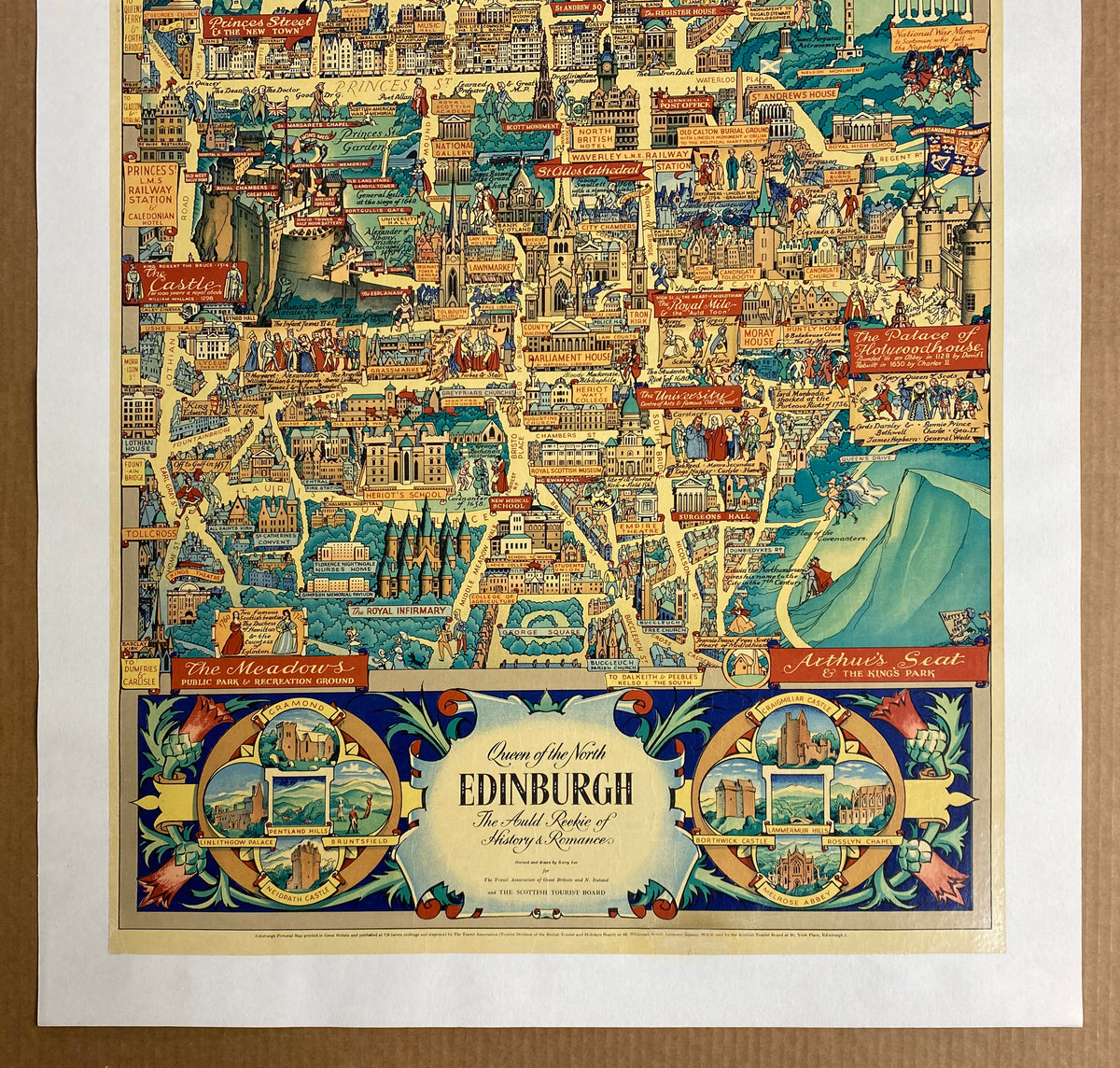 1947 Queen of North Edinburgh Scotland Pictorial Map Poster Kerry Lee ...
