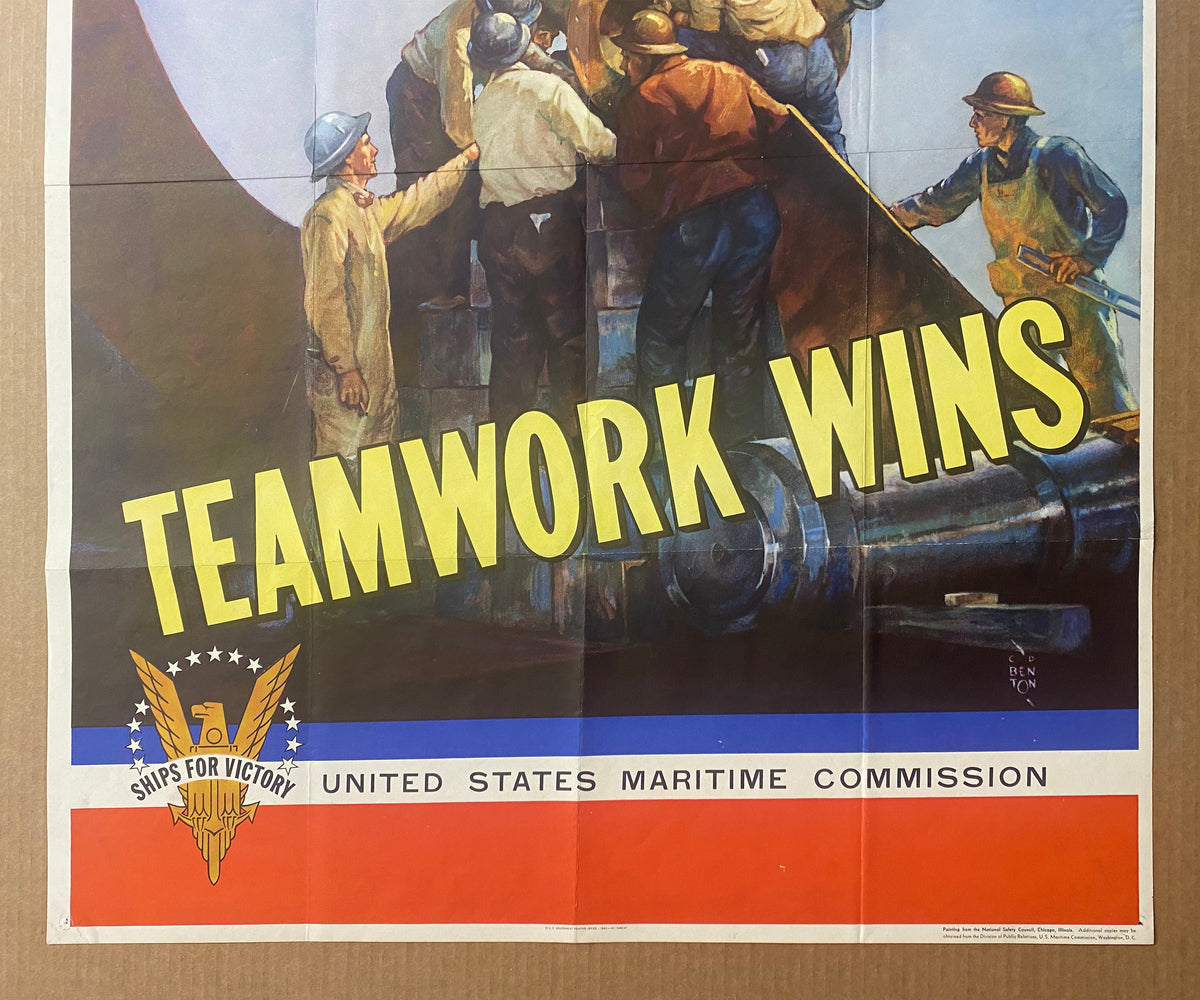 1943 Teamwork Wins United States Maritime Commission Poster C P Benton ...