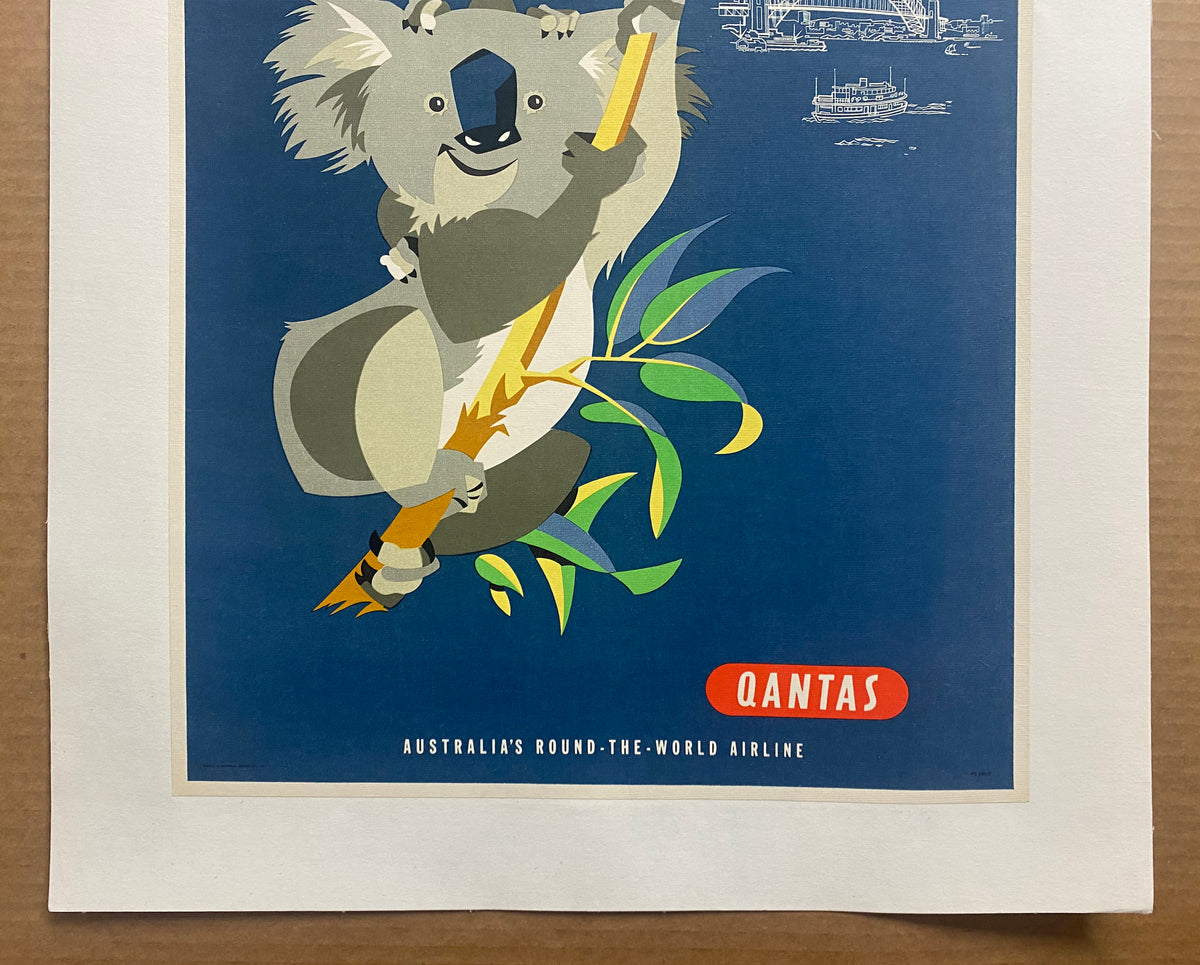 c.1950s Australia Qantas Airline Poster Koalas Harry Rogers Vintage ...