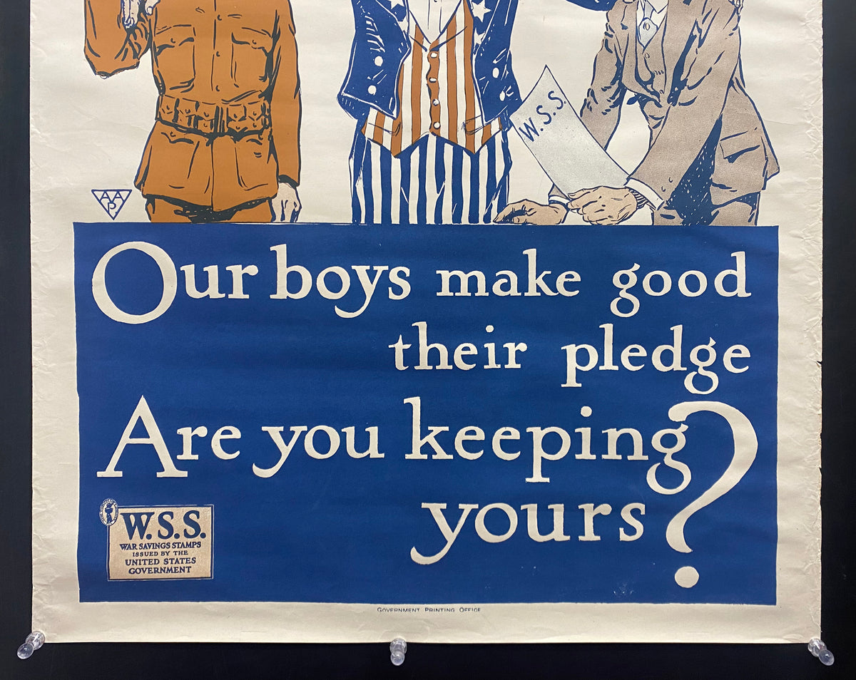 c.1917 Your War Savings Pledge Poster Our Boys Make Good Uncle Sam WWI ...