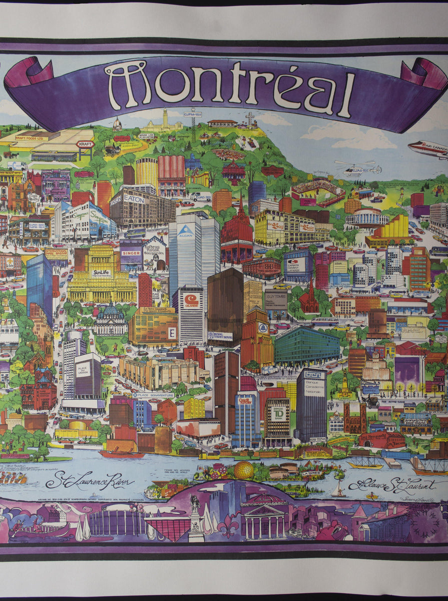 1974 Montreal Canada Pictorial Map Poster by Swaena Lavelle Archar Inc ...