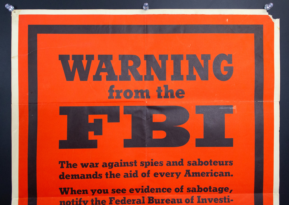1943 Warning From The FBI Spies Saboteurs Enemy Agents Poster Hoover ...