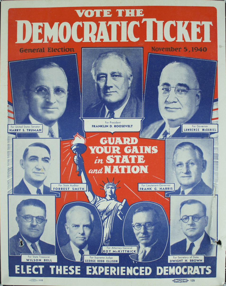 1940 Vote Democratic Ticket | General Election November 5 Poster ...
