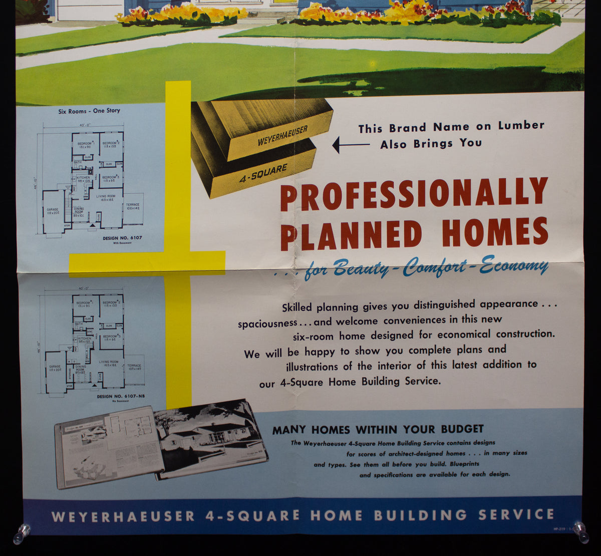 1954 Weyerhaeuser 4-Square Home Plan Service Poster No. 6107 Atomic Ag ...