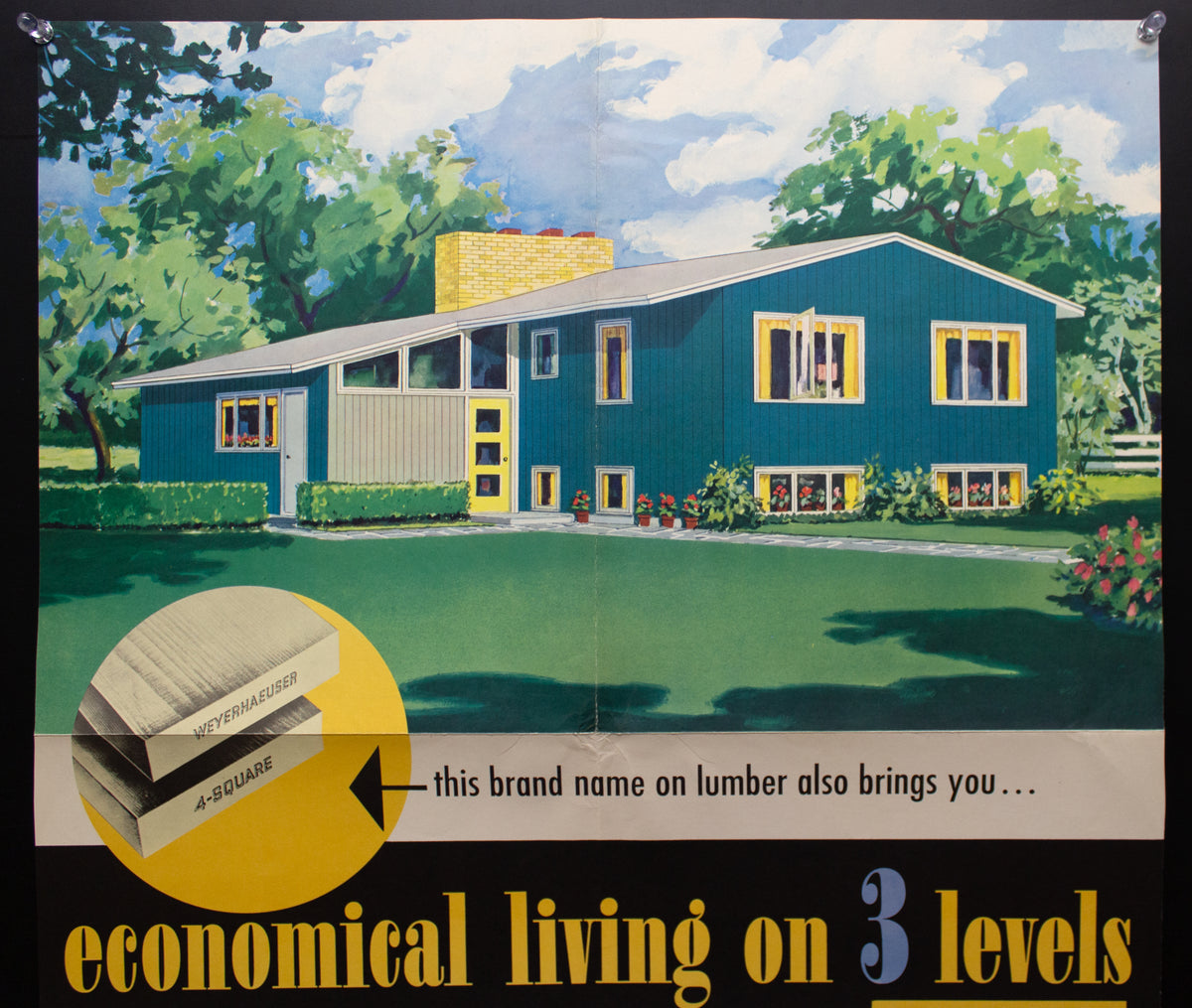 1954 Weyerhaeuser 4-Square Home Plan Service Poster No. 6111 Atomic Ag ...