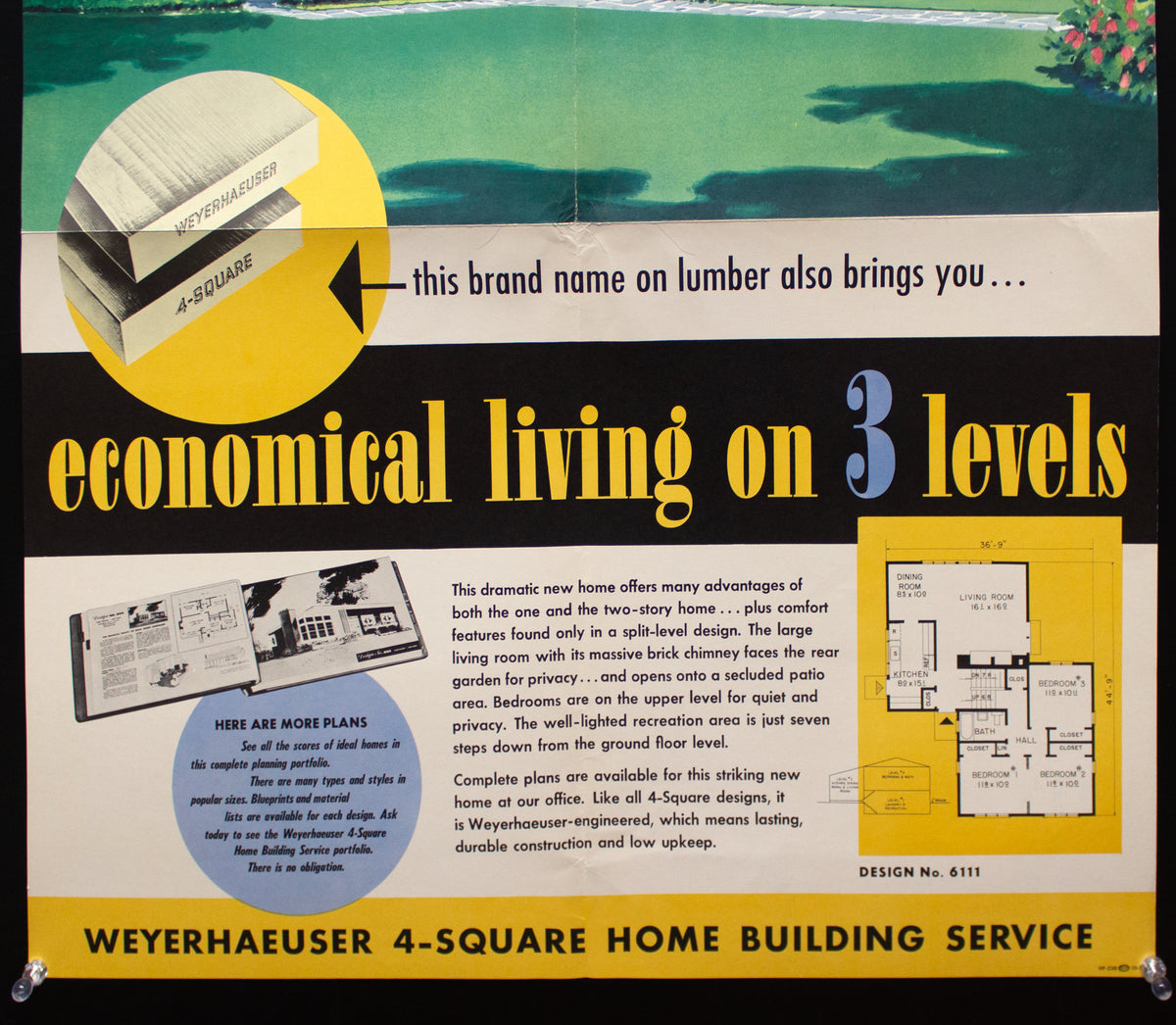 1954 Weyerhaeuser 4-Square Home Plan Service Poster No. 6111 Atomic Ag ...